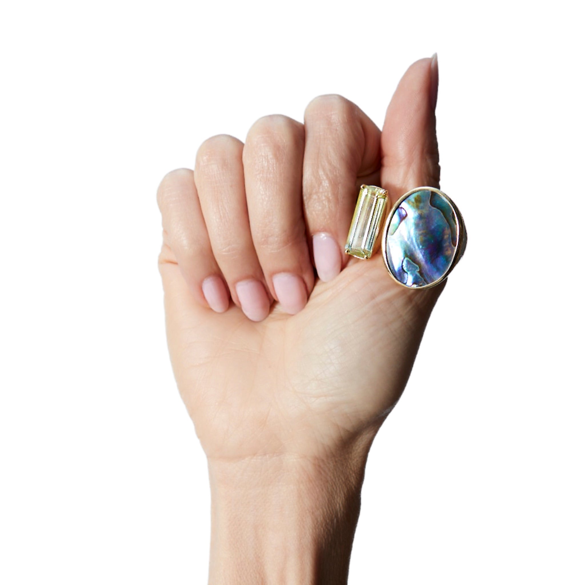 Ring featuring Abalone shell, bi-color beryl, 18k yellow gold. – Daria ...